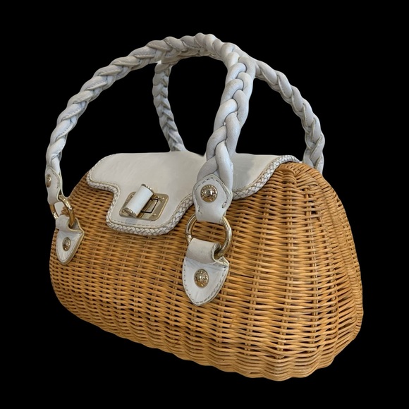 Bags | Elliott Lucca Rattan And White Braided Leather Basket Bag | Poshmark